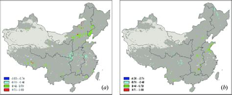 correlation coefficients r between lai and precipitation in china