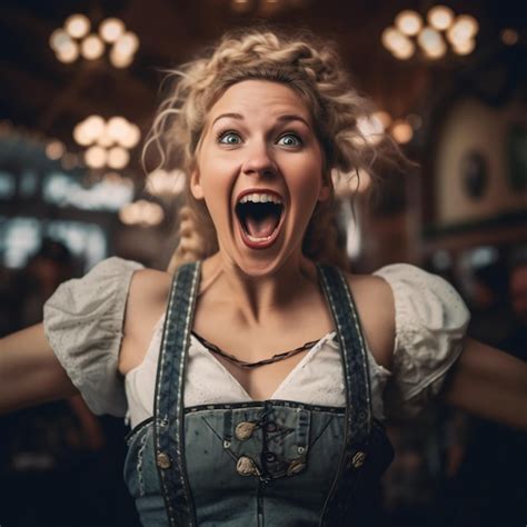 Premium Ai Image Blonde German Bombshell Laughing And Screaming
