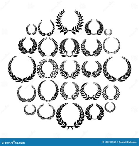 Iconos Fijados Estilo Simple De La Guirnalda Del Laurel Ilustración