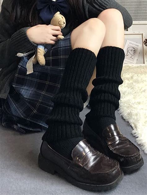 Verdusa Womens Solid Rib Knit Leg Warmers Y2k 80s Socks Black Leg