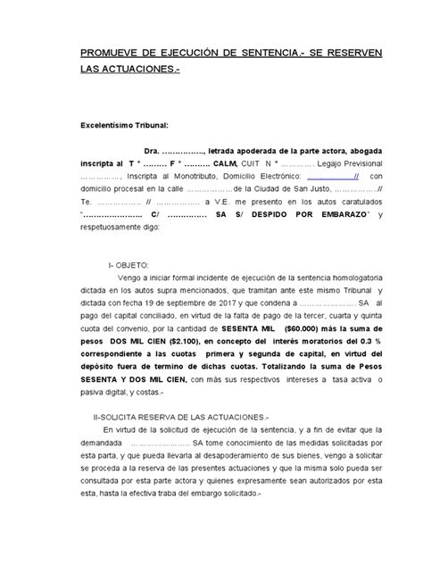 Ejecucion De Sentencia Laboral Pdf Bancos Caso De Ley