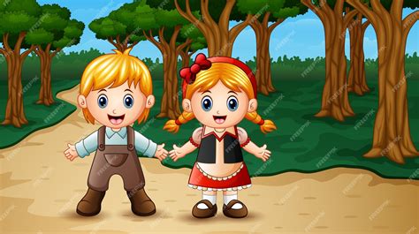 Hansel Y Gretel En El Bosque Vector Premium