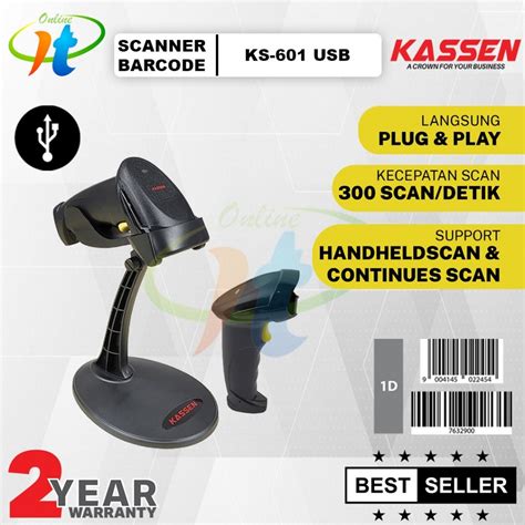 Jual Kassen Ks601 Usb Scanner Barcode 1d Ks 601 Ks 601 Handheld Wired Laser Auto Scan With Stand