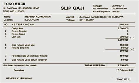 7 Contoh Slip Gaji Karyawan Di Word Excel Terlengkap