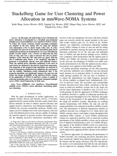 Stackelberg Game For User Clustering And Power Pdf Cluster Analysis