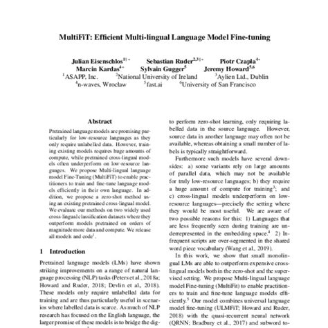 Multifit Efficient Multi Lingual Language Model Fine Tuning Acl Anthology