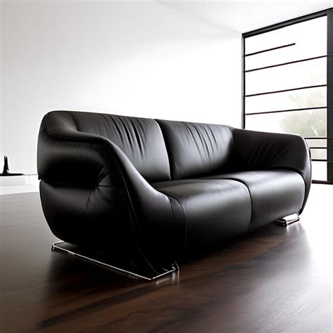 Minimalist Black Leather Sofa With Sleek Design On White Premium Ai