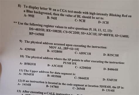Solved To Display Letter W On A CGA Text Mode With Chegg Com