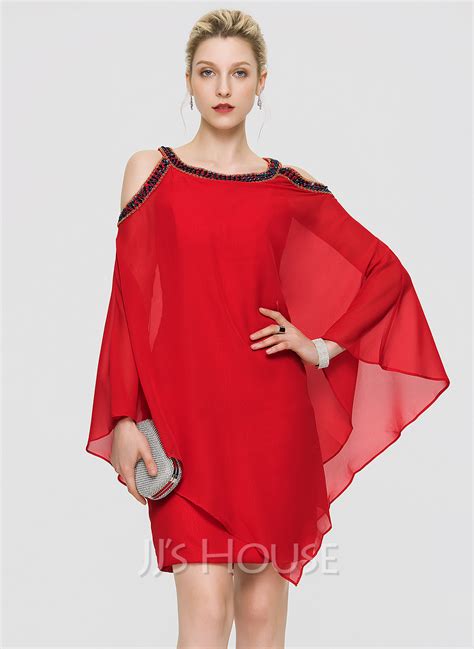 Sheathcolumn Scoop Neck Knee Length Chiffon Cocktail Dress With