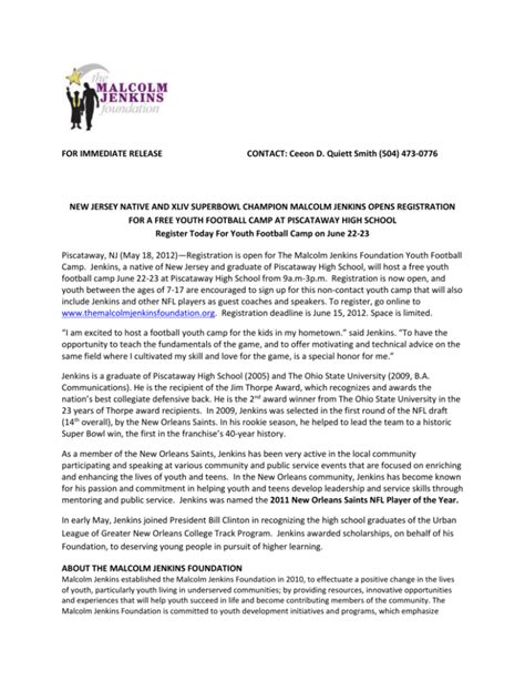 For Immediate Release Contact Ceeon D Quiett Smith 504