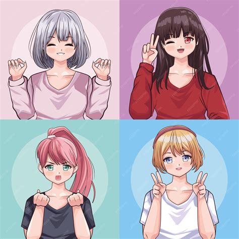Premium Vector Four Girls Anime Style Characters
