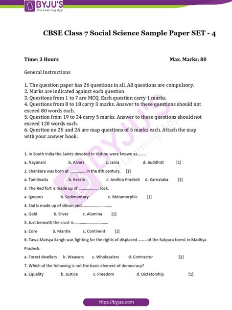 Cbse Class 7 Social Science Sample Paper Set 4 Pdf Earth Sciences