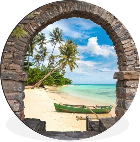 WallCircle Wandcirkel Muurcirkel Strand Palm Doorkijk Zee