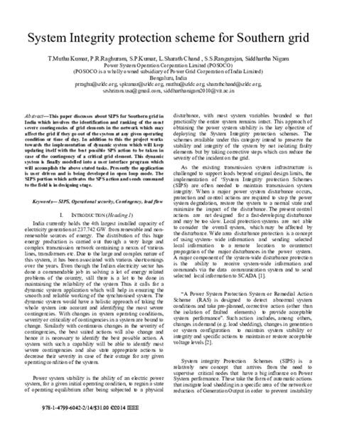Pdf System Integrity Protection Scheme For Southern Grid