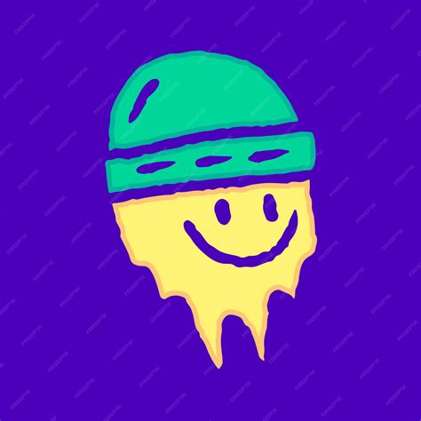 Premium Vector Melted Smile Emoji Face Wearing Beanie Hat Cartoon
