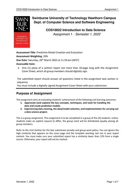 assignment 01 v2 swinburne university of technology hawthorn campus
