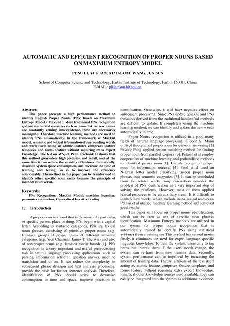 Pdf Automatic And Efficient Recognition Of Proper Nouns Based On