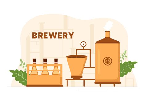 Brewery Production Process With Beer Tank And Bottle Full Of Alcohol