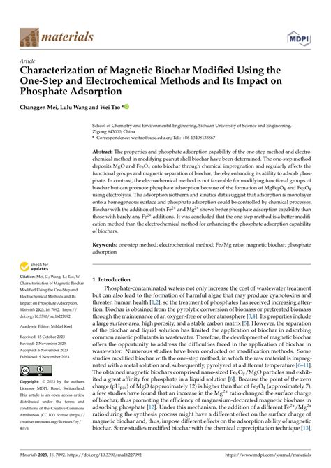 Pdf Characterization Of Magnetic Biochar Modified Using The One Step And Electrochemical