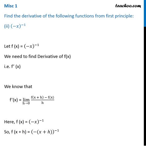 Misc 1 Find The Derivative Of F X X 1 From First Principle