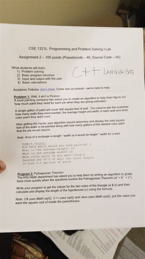 Solved Cse L Programming And Problem Solving I Lab Chegg