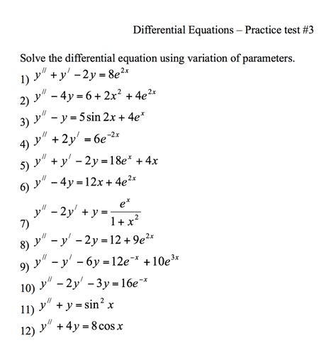 Solved Differential Equations Practice Test 3 Solve The