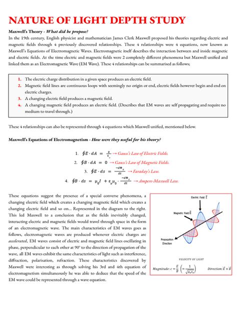 Nature Of Light Depth Study 1 Pdf Electromagnetic Radiation Light