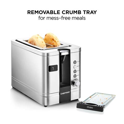 Chefman 2 Slice Digital Pop Up Toaster Stainless Steel Bagel Sized