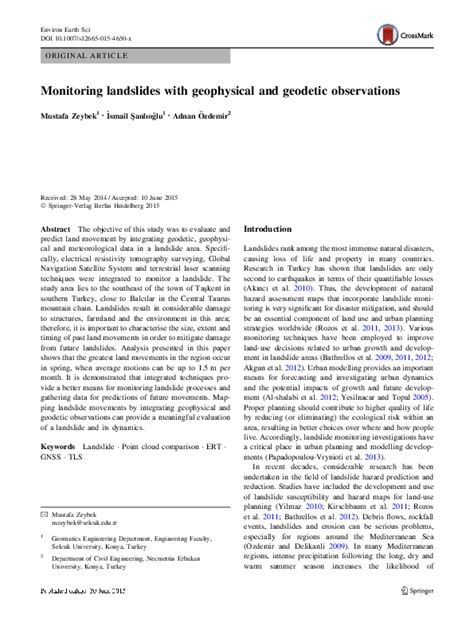 Pdf Monitoring Landslides With Geophysical And Geodetic Observations Mustafa Zeybek