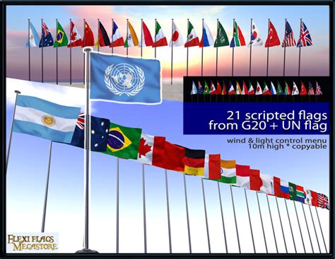 Second Life Marketplace Flags Flexi Flags 21 Scripted Realistic Flags From G20 Un Flag