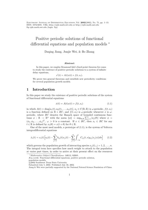 Pdf Positive Periodic Solutions Of Functional Dierential Equations