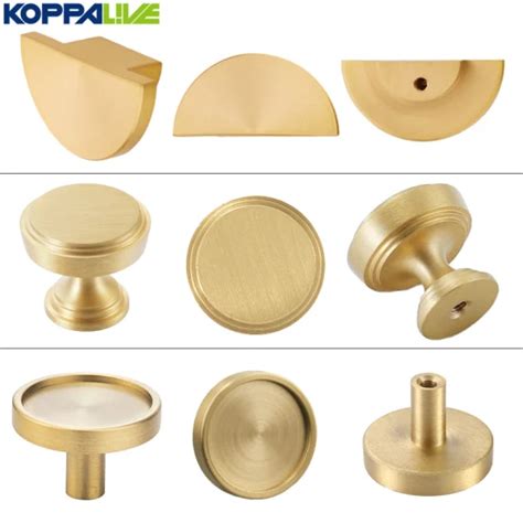 Koppalive Gold Round Brushed Nordic Luxury Kitchen Cupboard Door Pull Knobs Solid Brass Handles