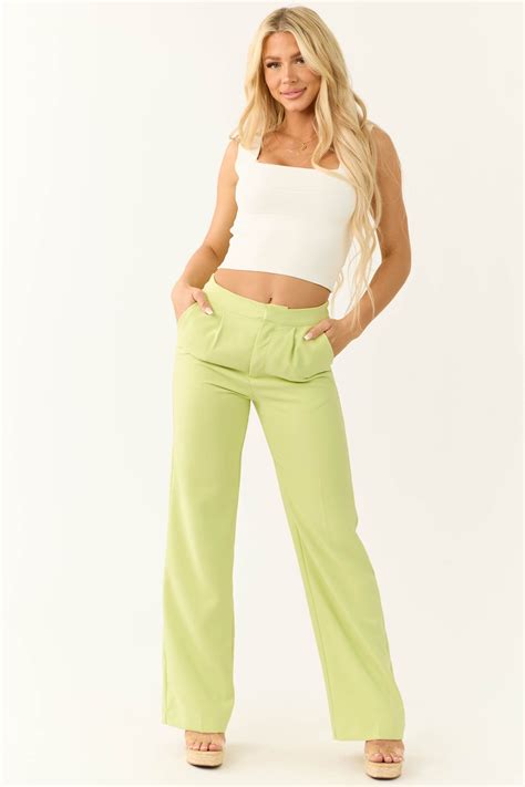 Key Lime Wide Leg Elastic Waist Woven Pants Lime Lush Boutique