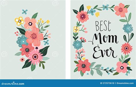 Best Mom Ever Greeting Cards Set With Floral Design And Hand Lettering