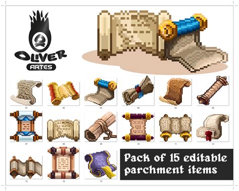 Pack Of 15 Assorted Pixel Art Scrolls Rpg Assets Vector Illustration
