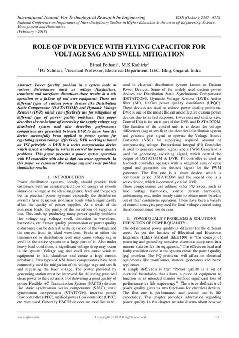 Pdf Role Of Dvr Device With Flying Capacitor For Voltage Sag And Swell Mitigation