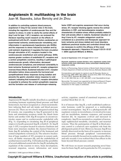 Angiotensin Ii Multitasking In The Brain Pdf Angiotensin Nitric