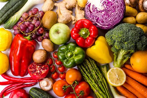 Top View Of Colorful Fresh Vegetables And Fruits Ideal For A Balanced