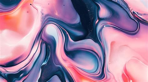 Abstract Fluid Art Featuring Swirling Pink Blue And Black Colors With A Smooth And Glossy