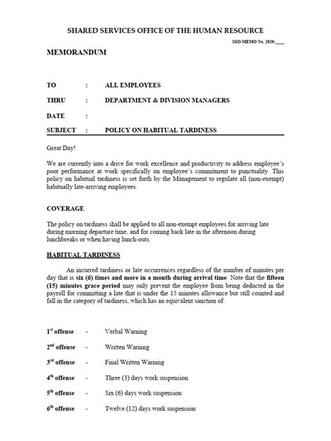 Habitual Tardiness Memorandum Pdf