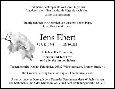 Traueranzeigen Von Jens Ebert Nordwest Trauerde