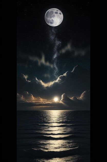 Cielo Stellato Notturno Al Chiaro Di Luna Che Splende Sull Insegna