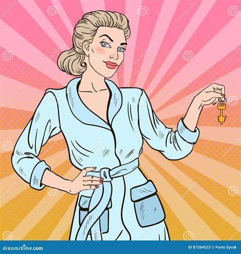 Pop Art Beautiful Blonde Woman With Key Stock Vector Illustration Of