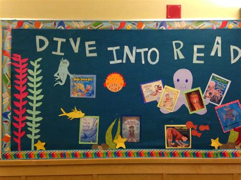 Librarian On Display Bulletin Board Dive Into Reading