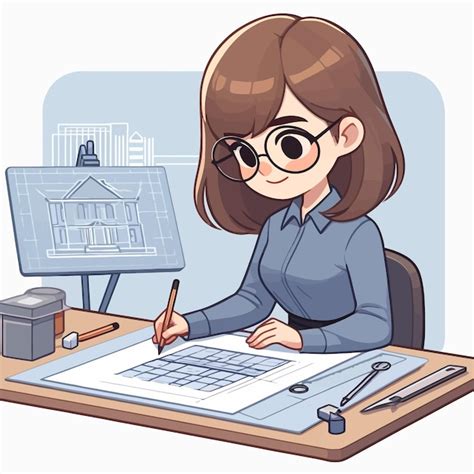 Premium Vector Illustration Of A Female Architect Sketching A Building Design On Paper