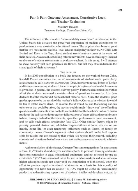 Pdf Fair Is Fair Outcome Assessment Constitutive Luck And Teacher