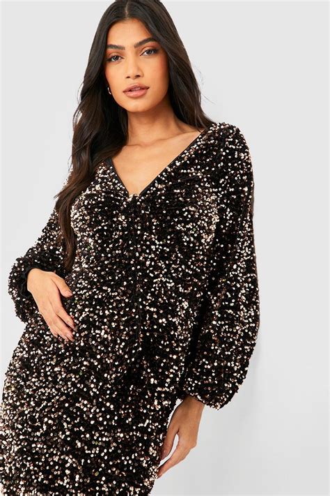 Maternity Sequin Tie Front Midi Dress Boohoo
