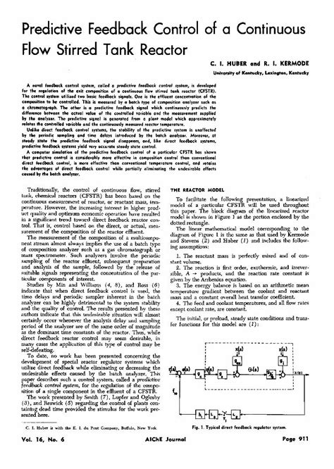 Pdf Predictive Feedback Control Of A Continuous Flow Stirred Tank