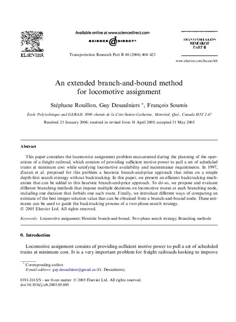 pdf an extended branch and bound method for locomotive assignment