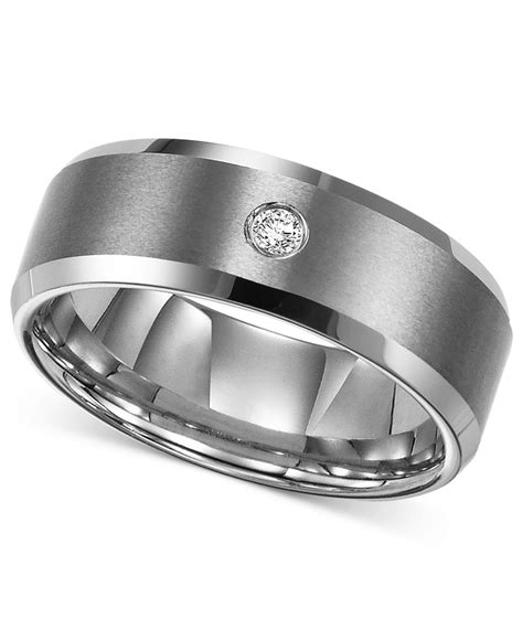 Triton Mens Tungsten Carbide Ring Single Diamond Accent Wedding Band